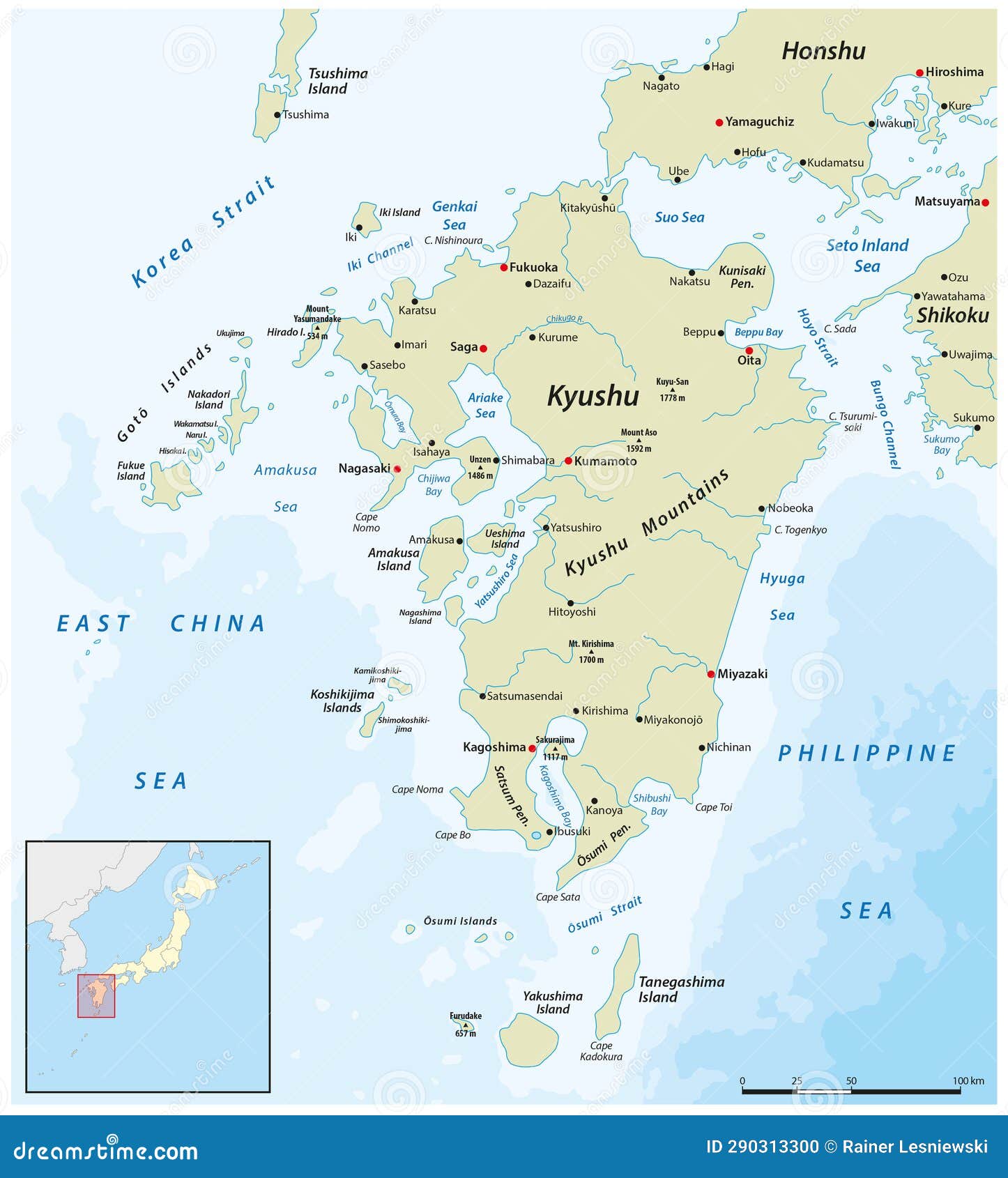 Vector Map of the Japanese Island of Kyushu Stock Illustration ...