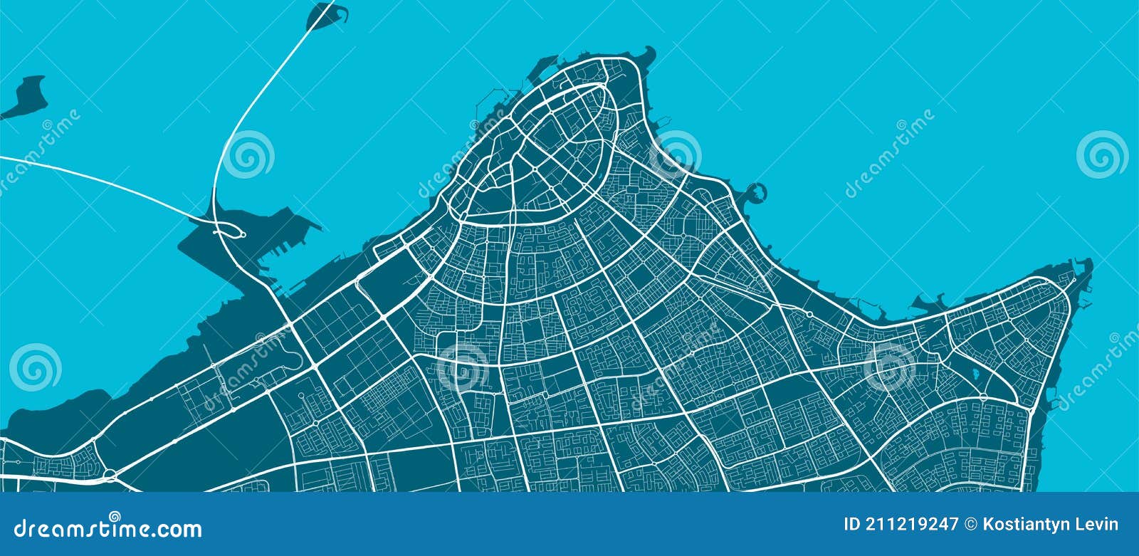 Vector Map of Kuwait, El Kuwait, State of El Kuwait. Street Map Art ...