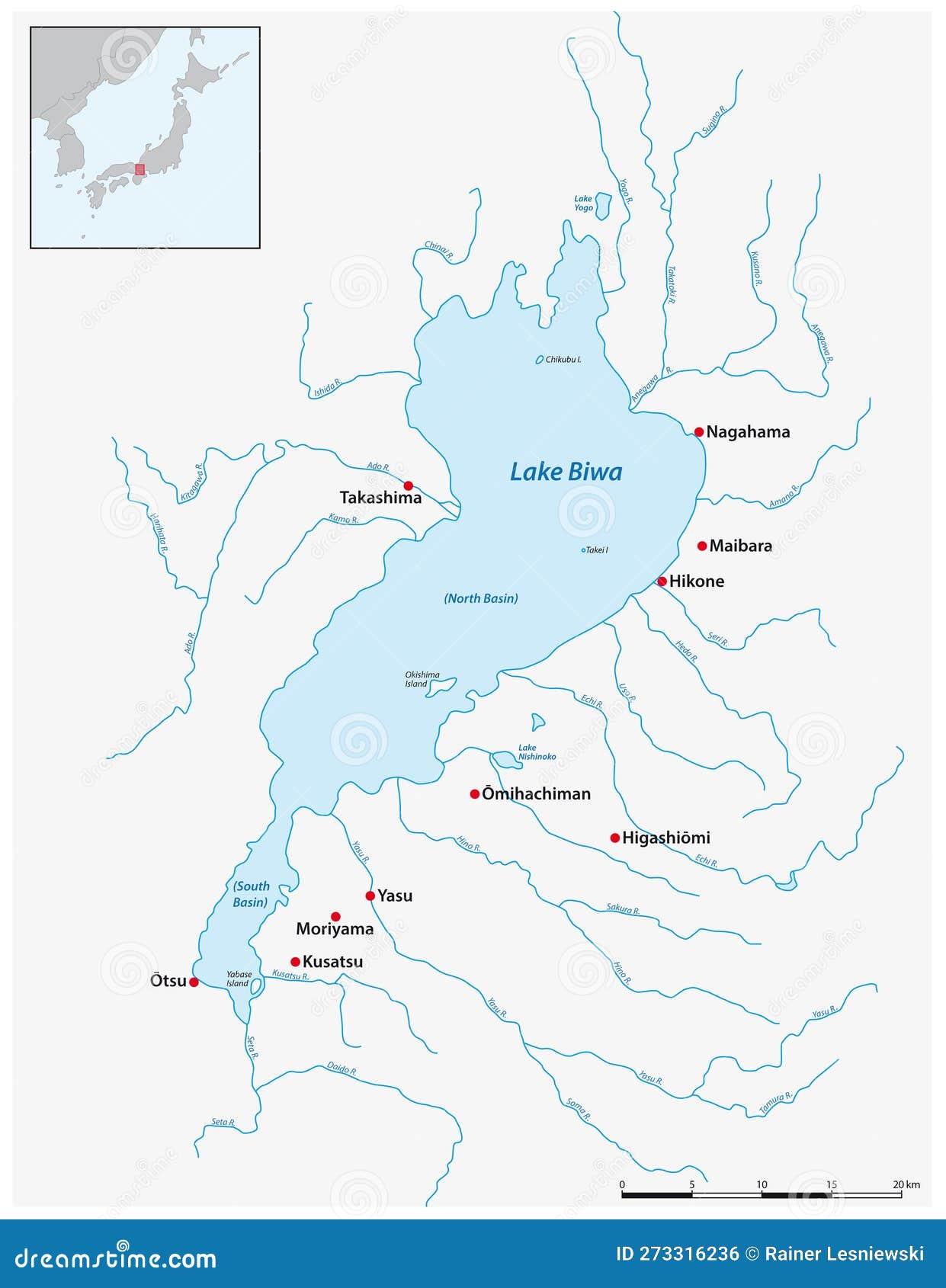 Vector Map of Lake Biwa, Shiga Prefecture, Japan Stock Vector ...