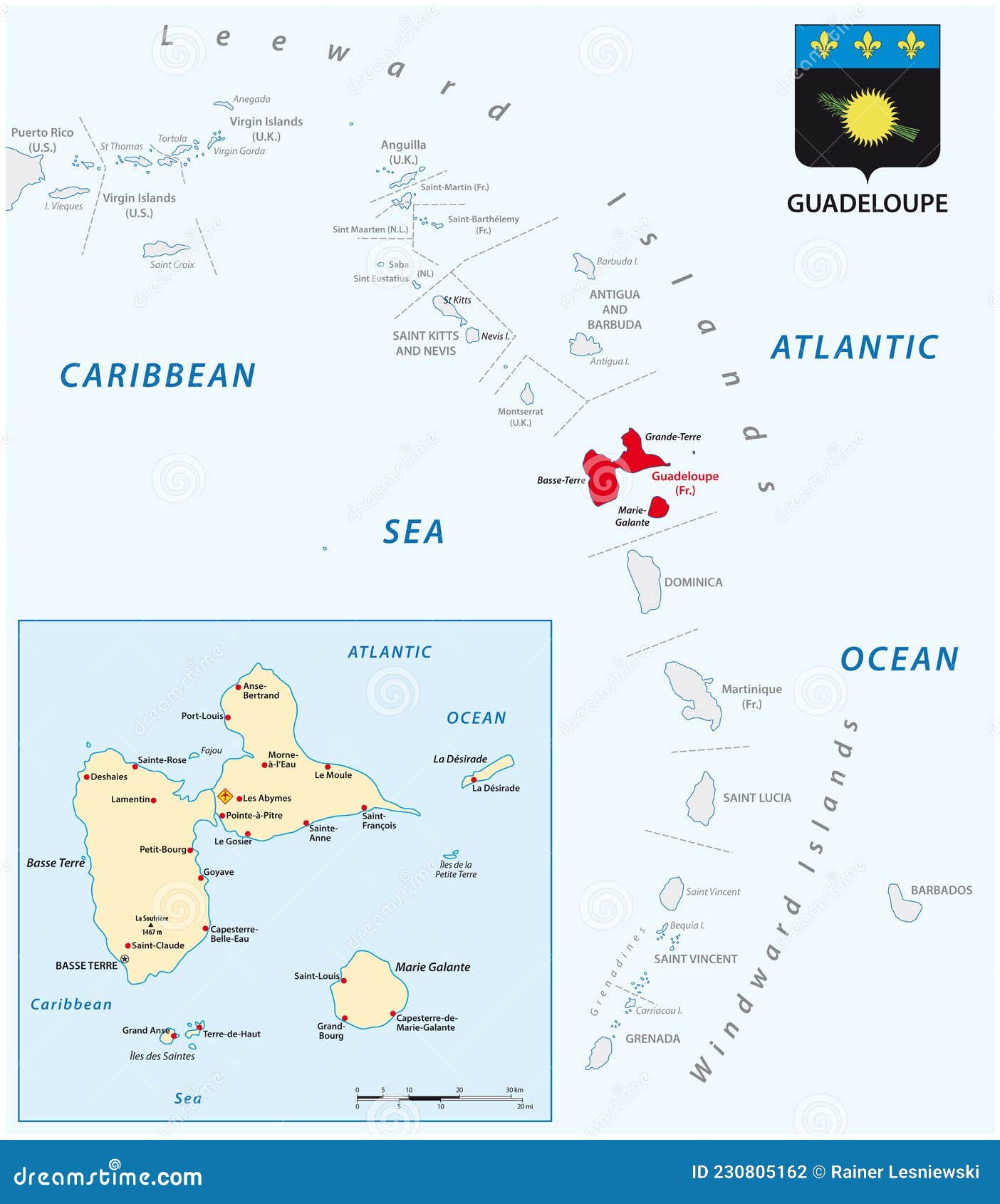 Vector Map of the Lesser Antilles with the Guadeloupe Archipelago Stock ...