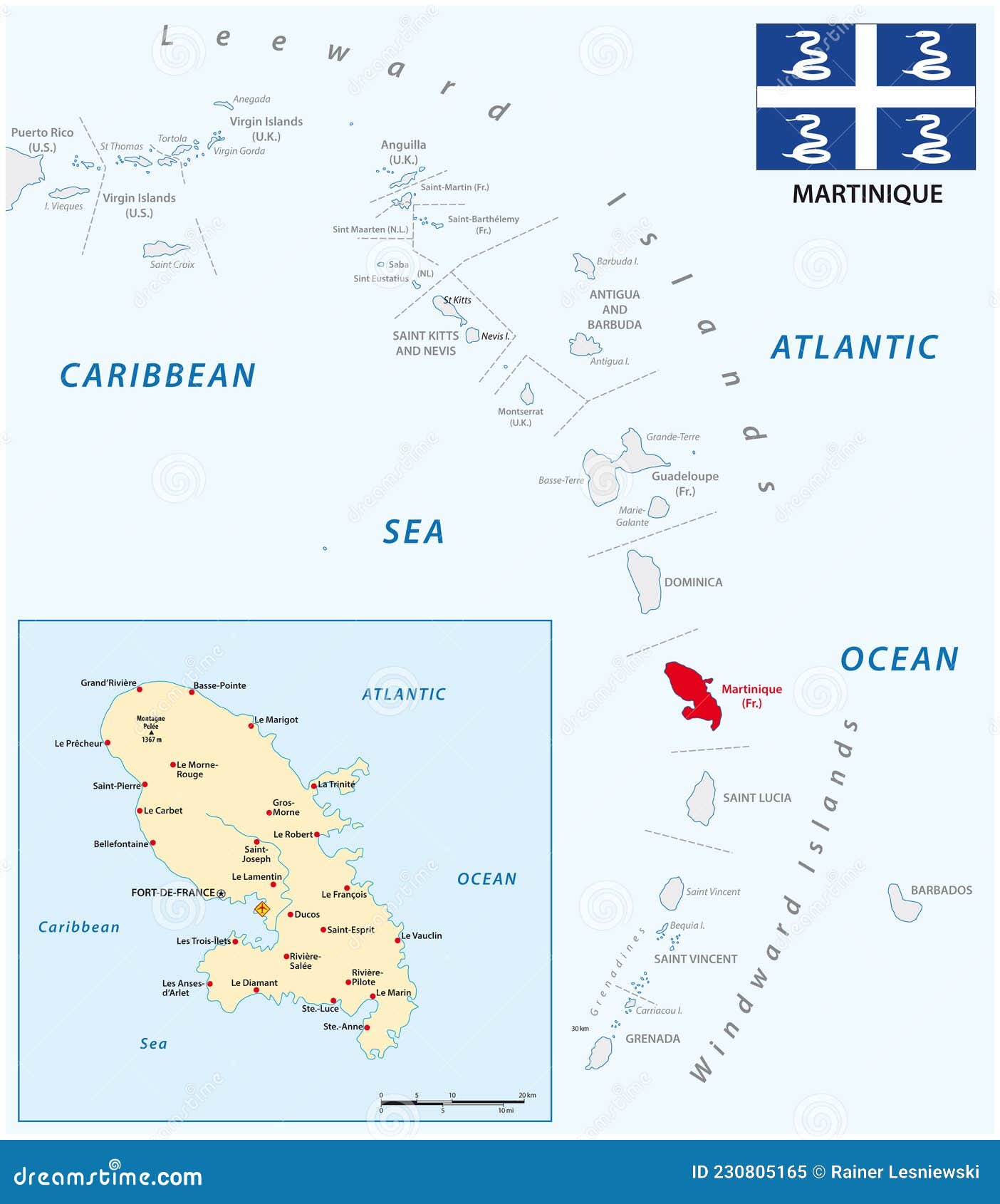 Vector Map of the Lesser Antilles with the Martinique Archipelago Stock ...