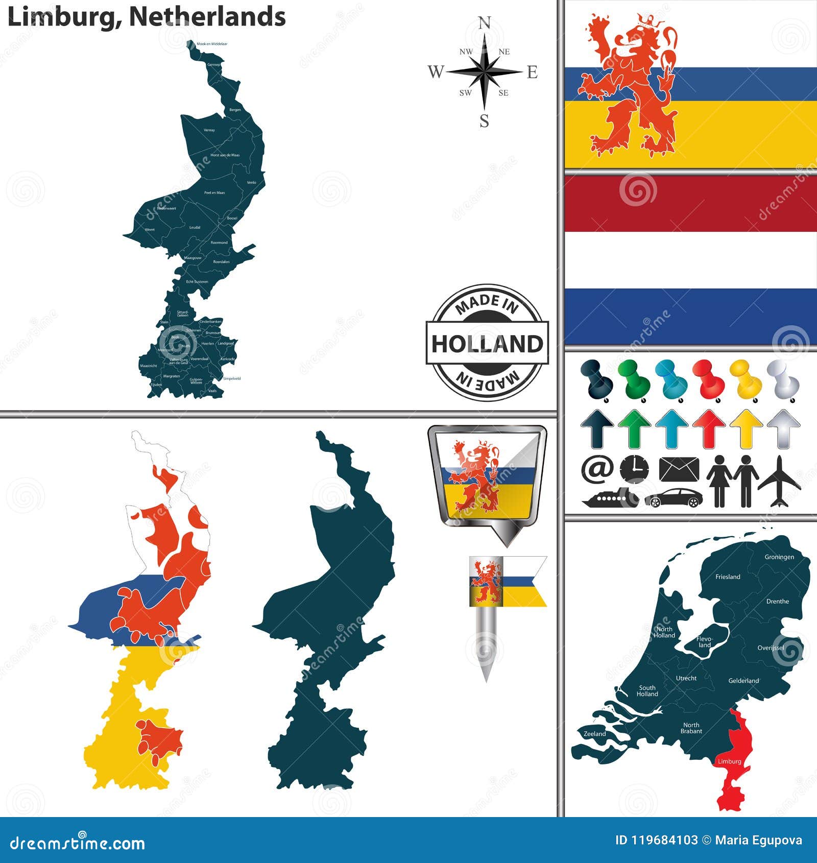 Map of Limburg, Netherlands Stock Vector - Illustration of shape ...