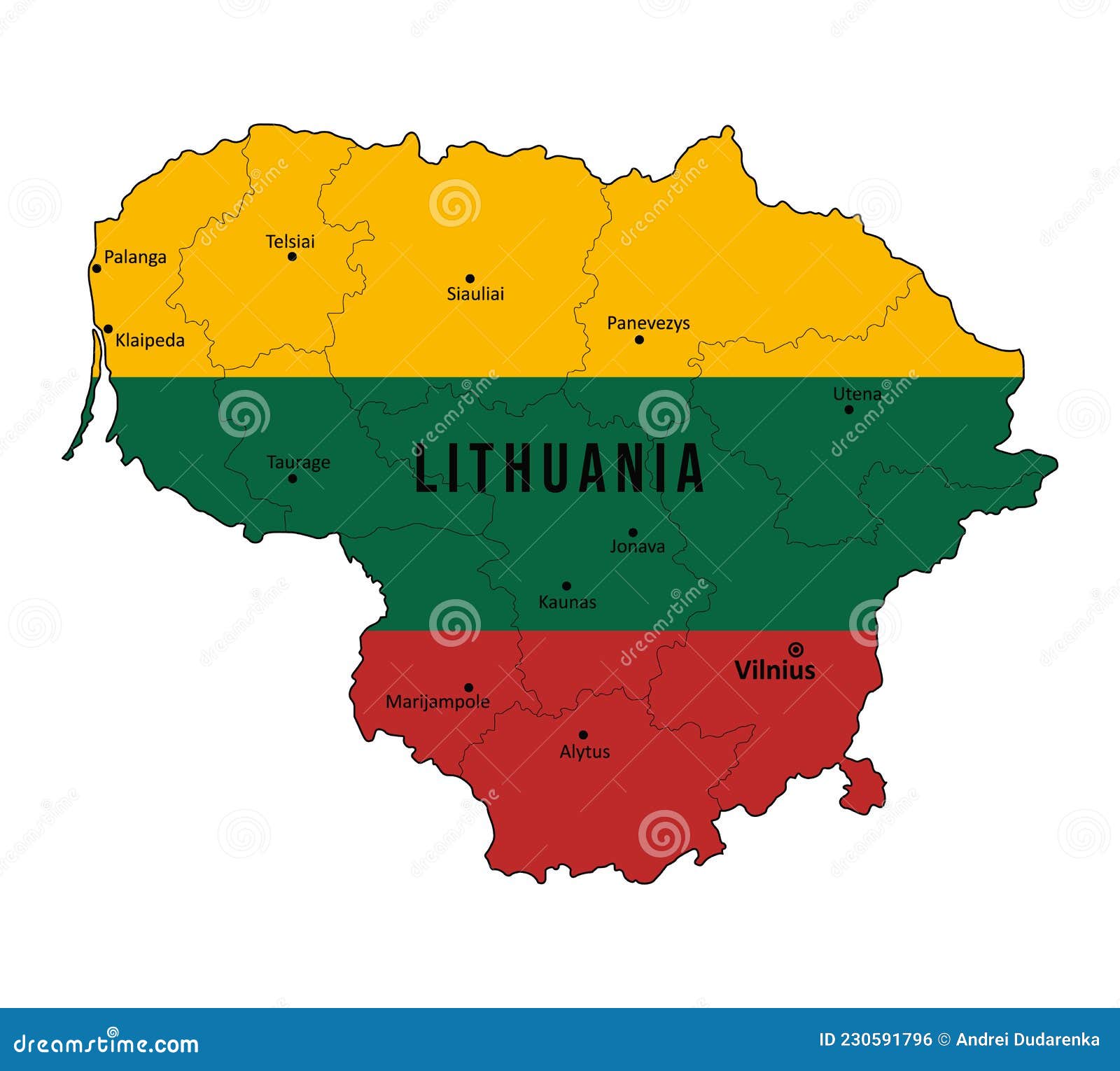Vector Map of Lithuania with City Names. Flat Illustration Stock Vector ...
