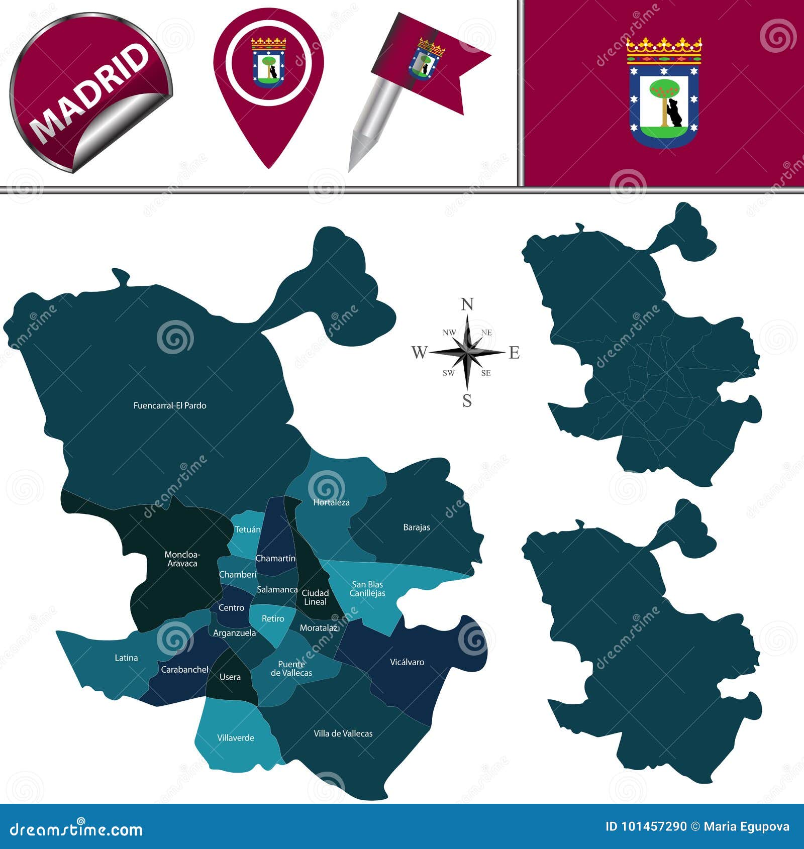 Map of Madrid with Districts Stock Vector - Illustration of chamberi ...