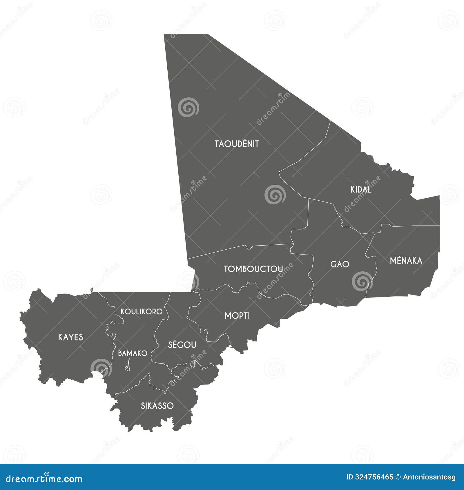 Vector Map of Mali with Regions, Capital District and Administrative ...