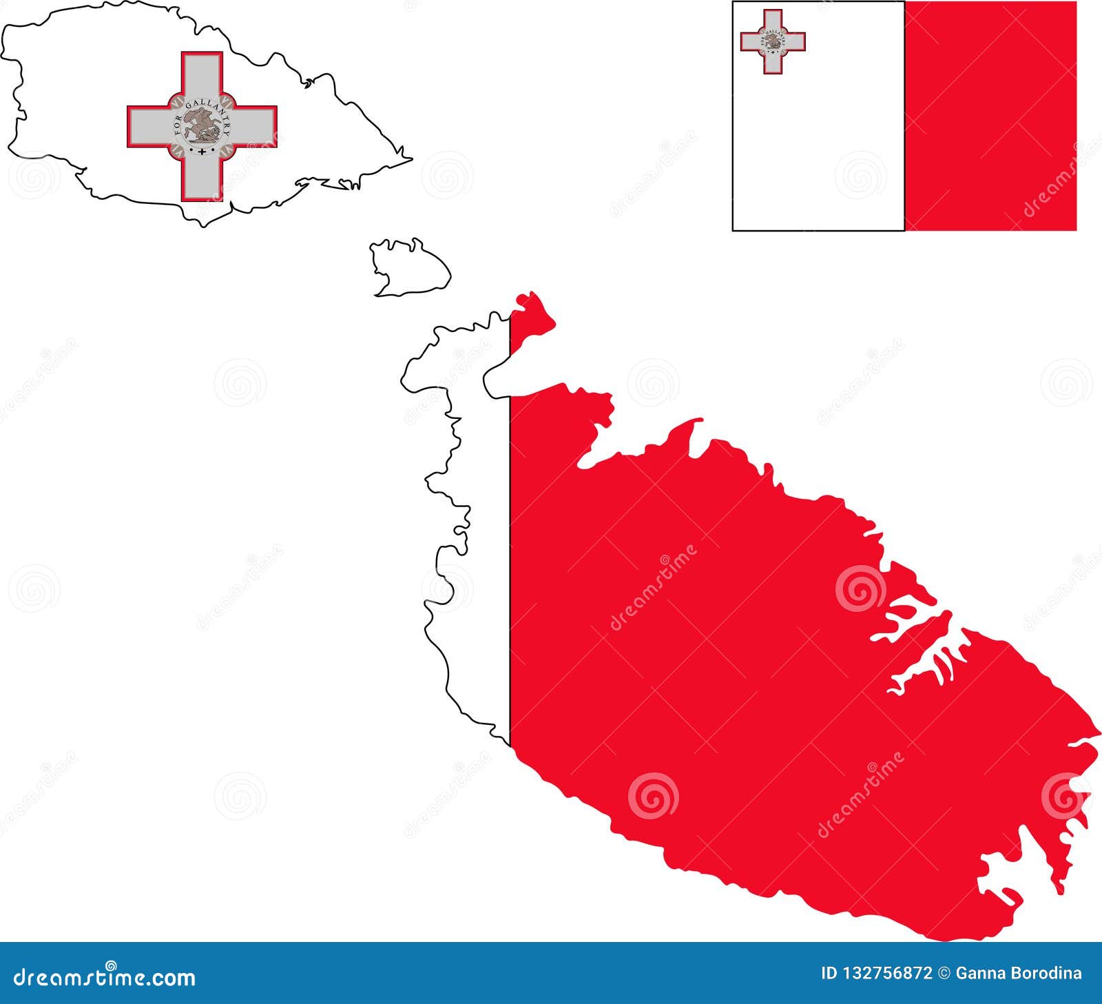 Vector Map of Malta with Flag. Isolated, White Background Stock Vector ...