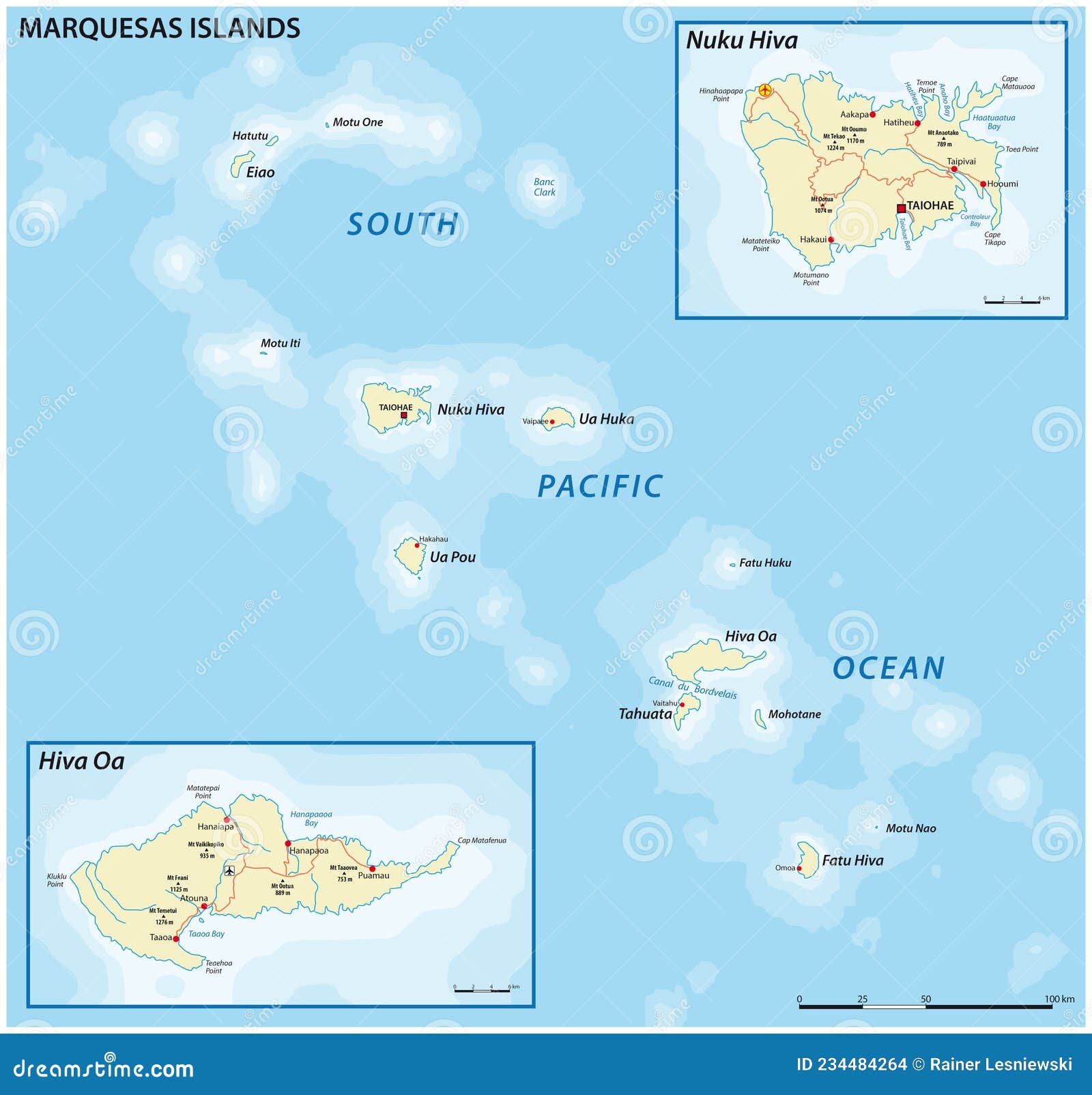 Marquesas Islands, Island Group In French Polynesia, Political Map ...