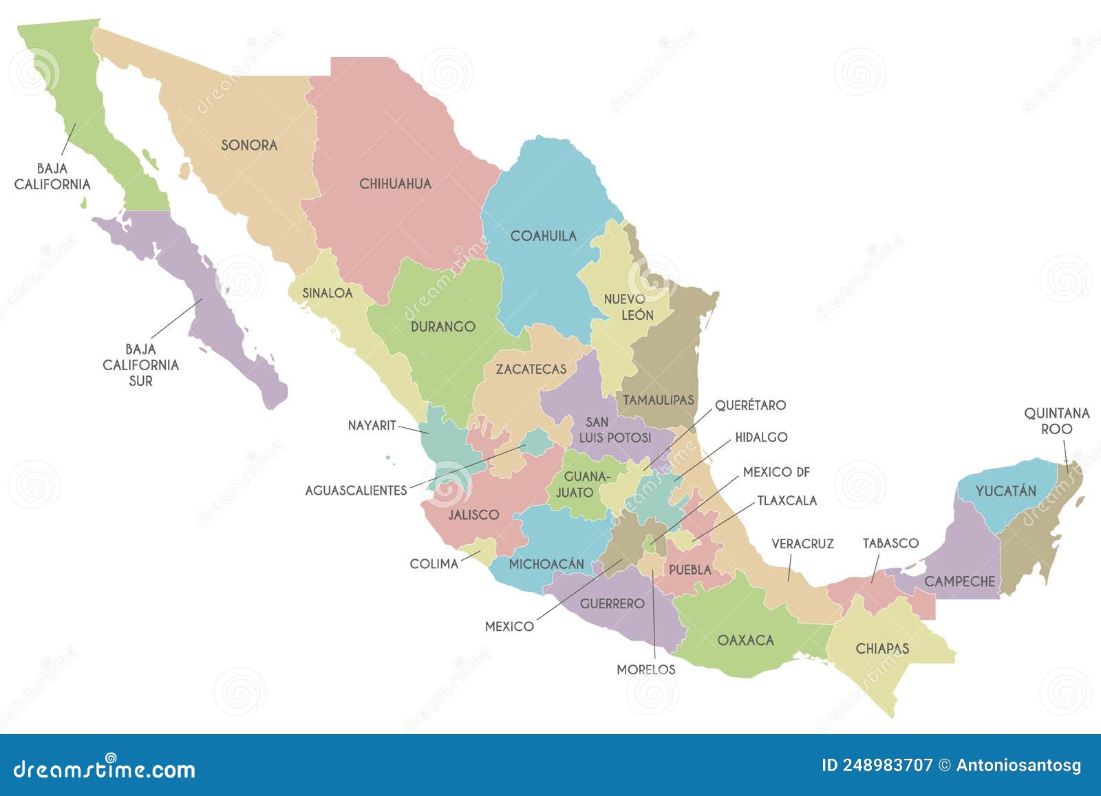 Vector Map Of Mexico With Regions Or Or States And Administrative ...