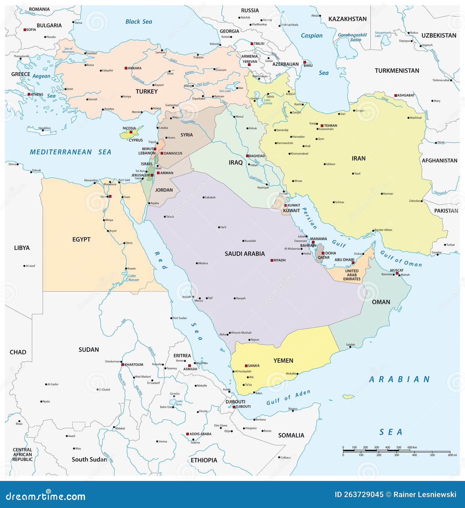 Vector Map of Middle East Geopolitical Region Stock Vector ...