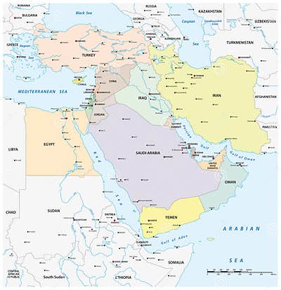Vector Map of Middle East Geopolitical Region Stock Vector ...