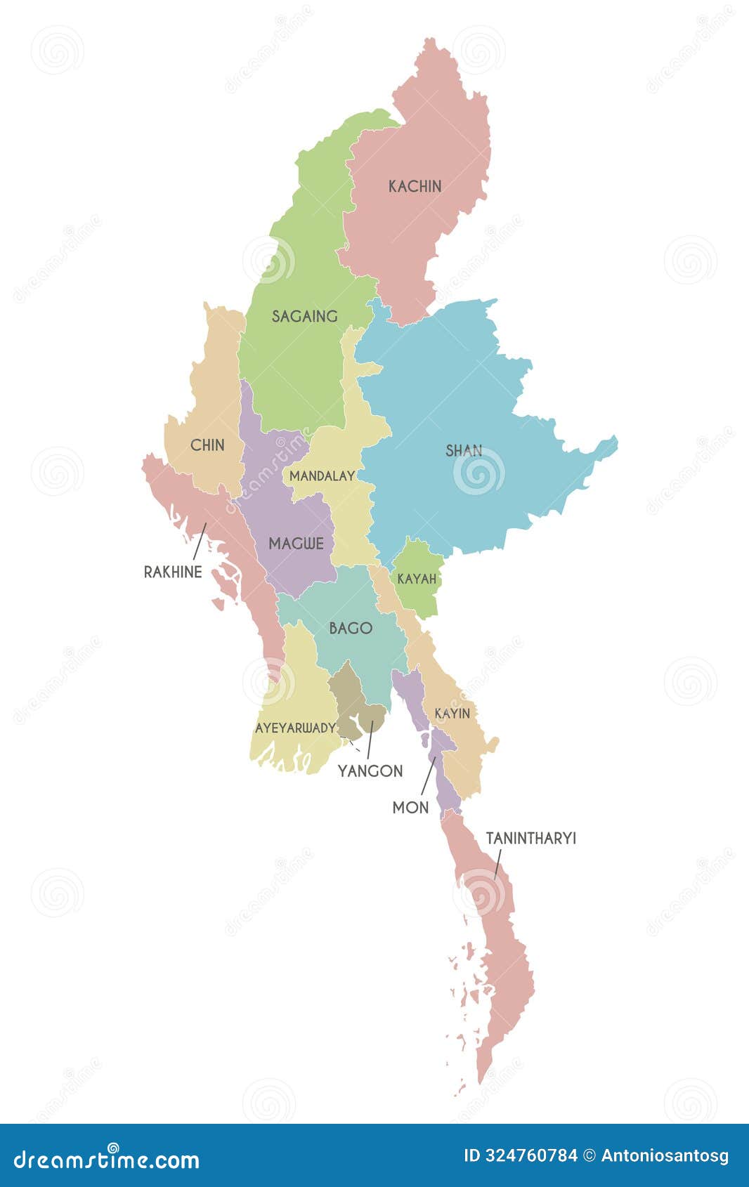 Vector Map Of Myanmar With Regions, States And Administrative Divisions ...