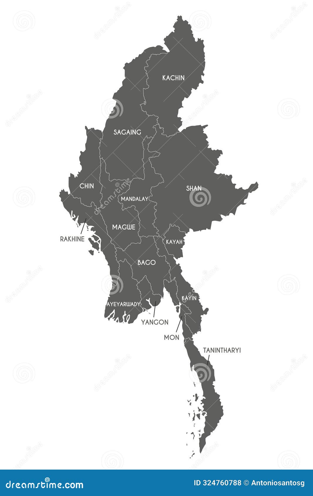Vector Map of Myanmar with Regions, States and Administrative Divisions ...