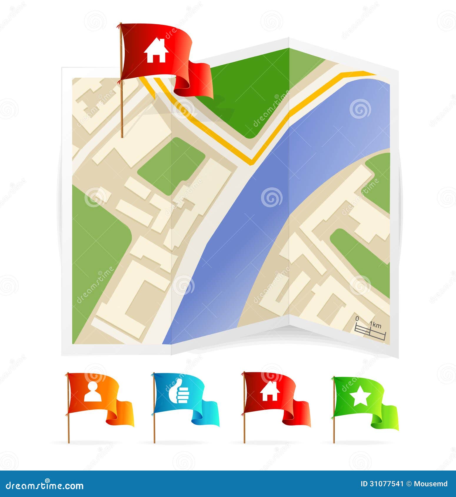 Vector Map with Navigation Icons Stock Vector - Illustration of ...
