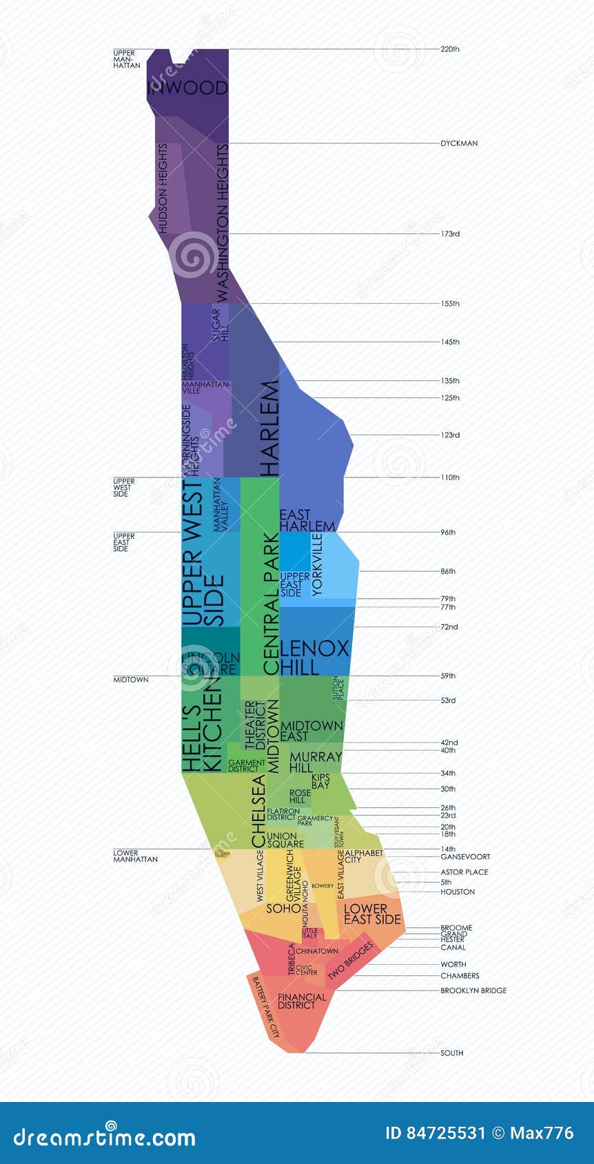 Vector Map Neighborhoods of Manhattan Stock Vector - Illustration of ...