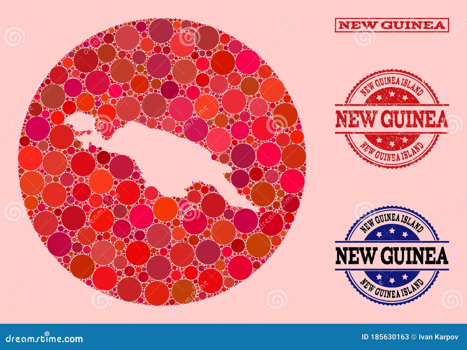 Stencil Round Map Of New Guinea Island Mosaic And Scratched Stamp Stock