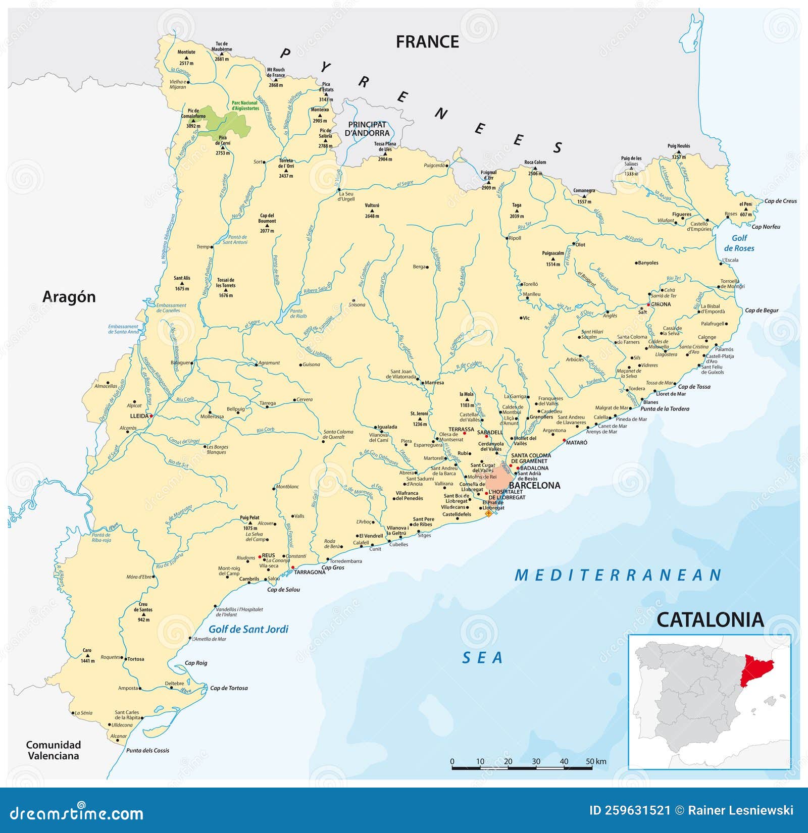 Vector Map of the Northeastern Spanish Region of Catalonia Stock Vector ...