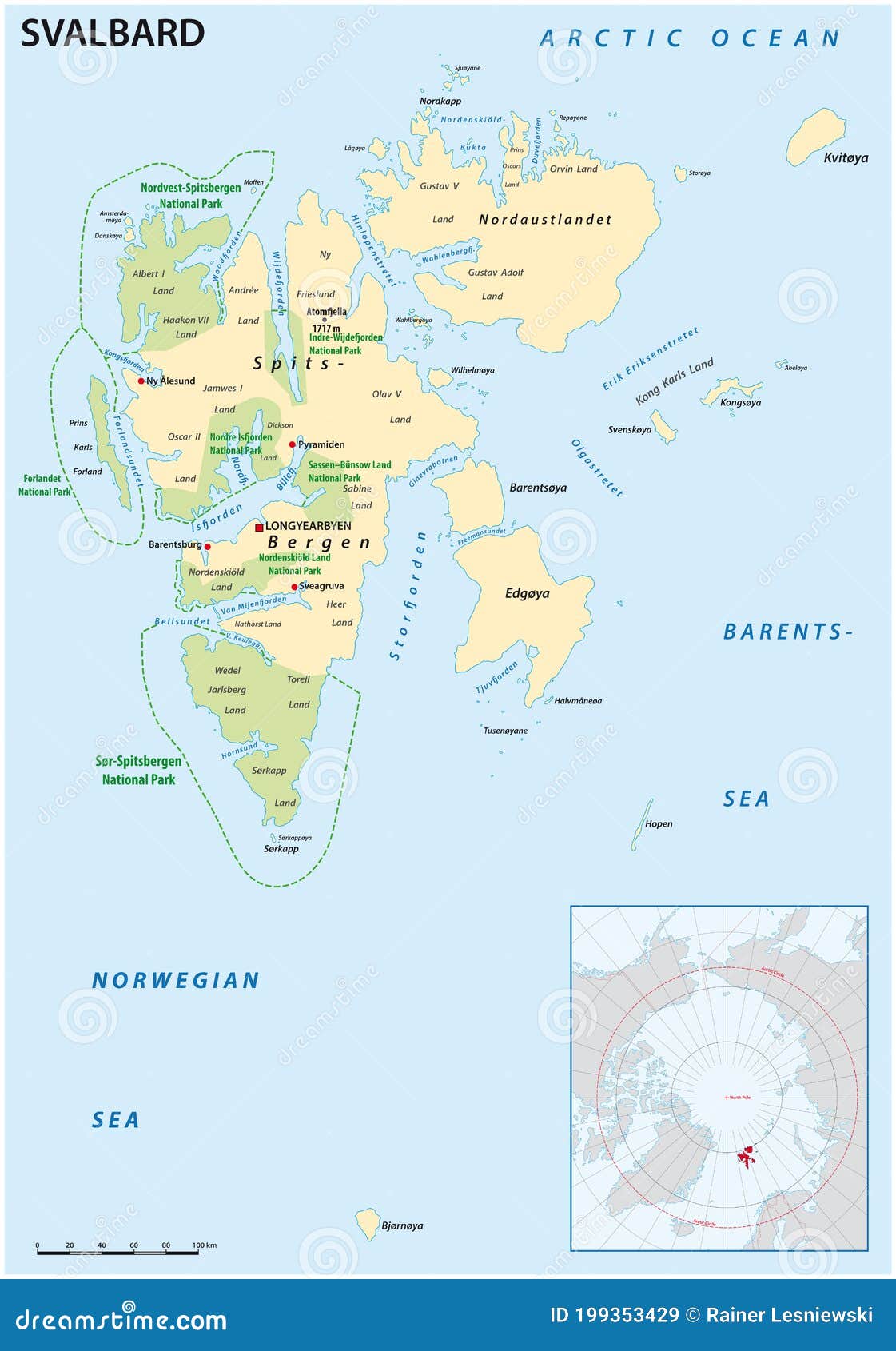 Vector Map Svalbard, Spitsbergen, Spitzbergen Combined With Svalbard Flag | CartoonDealer.com ...