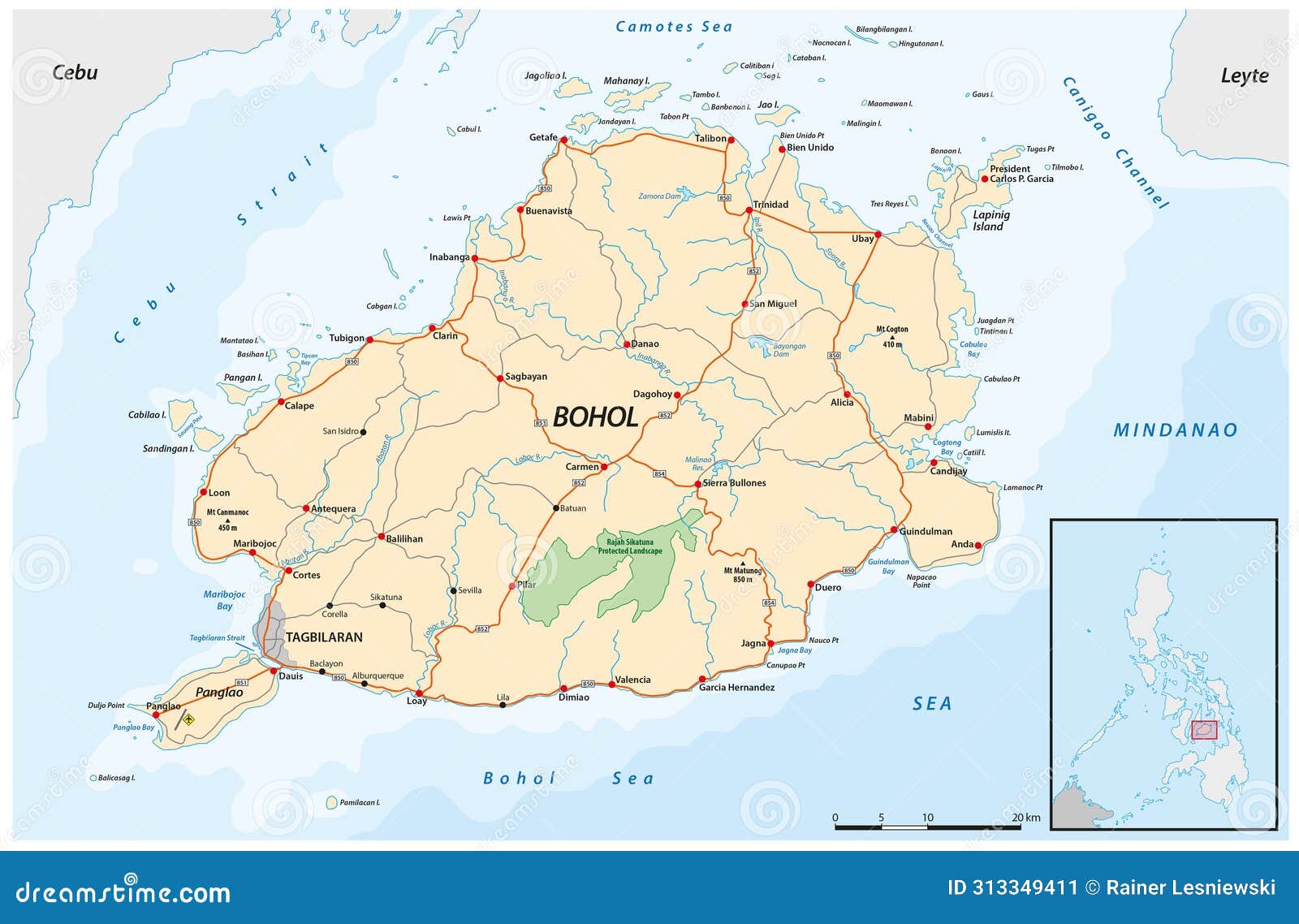 Vector Map of the Philippine Island of Bohol, Visayan Islands Stock ...