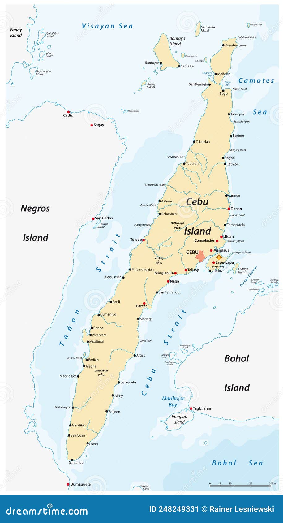 Vector Map of the Philippine Island of Cebu Stock Vector - Illustration ...