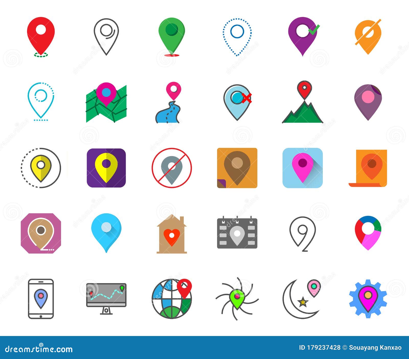 Vector Map Point Multi Style Op Icon Set on White Background Stock ...