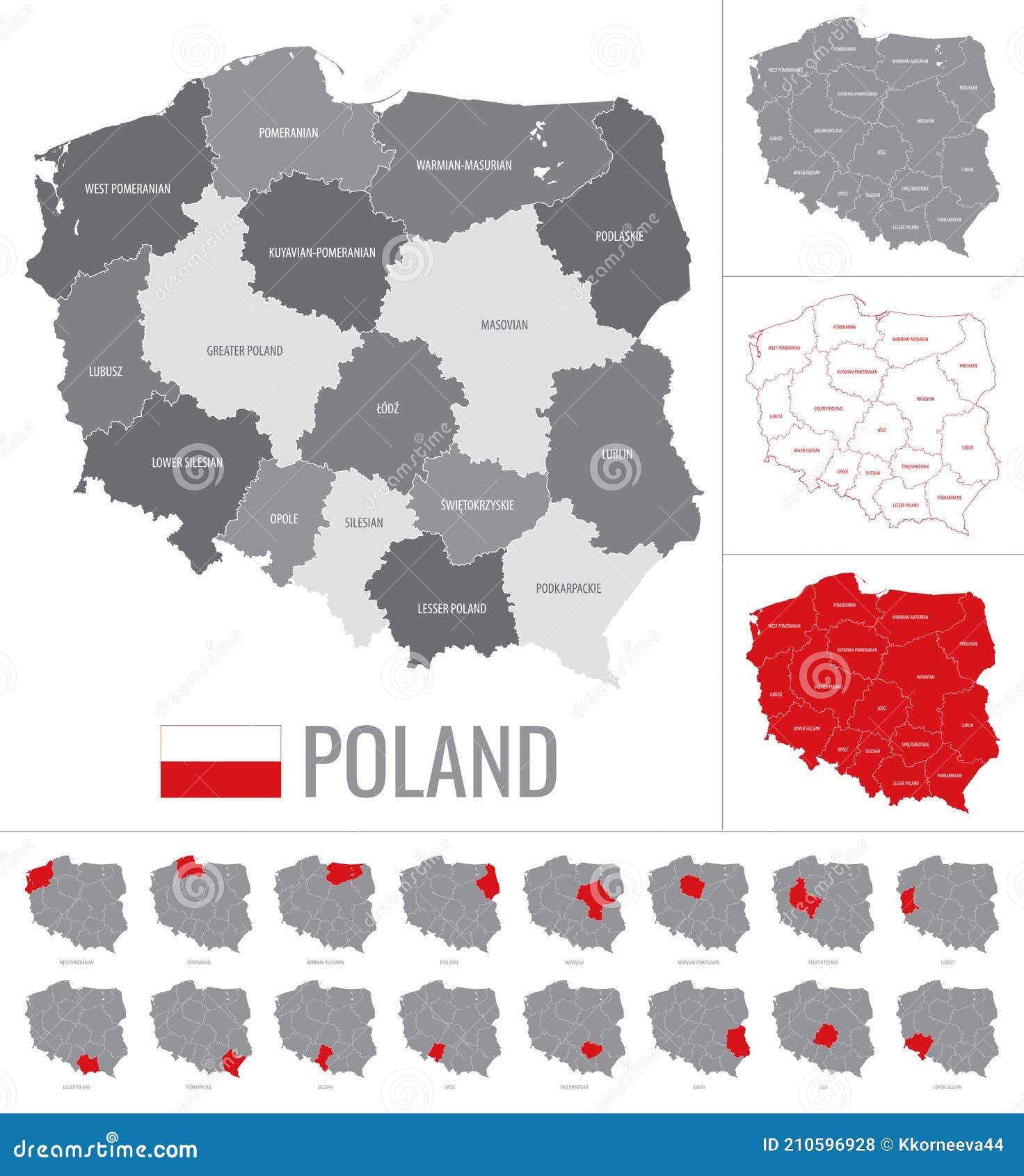 Vector Map Of Poland Regions With Flag On White Background ...