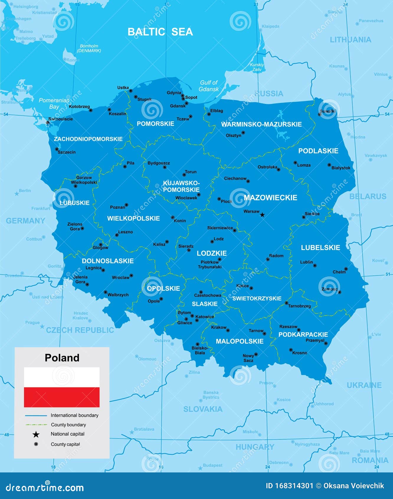 Vector map of Poland stock vector. Illustration of european - 168314301