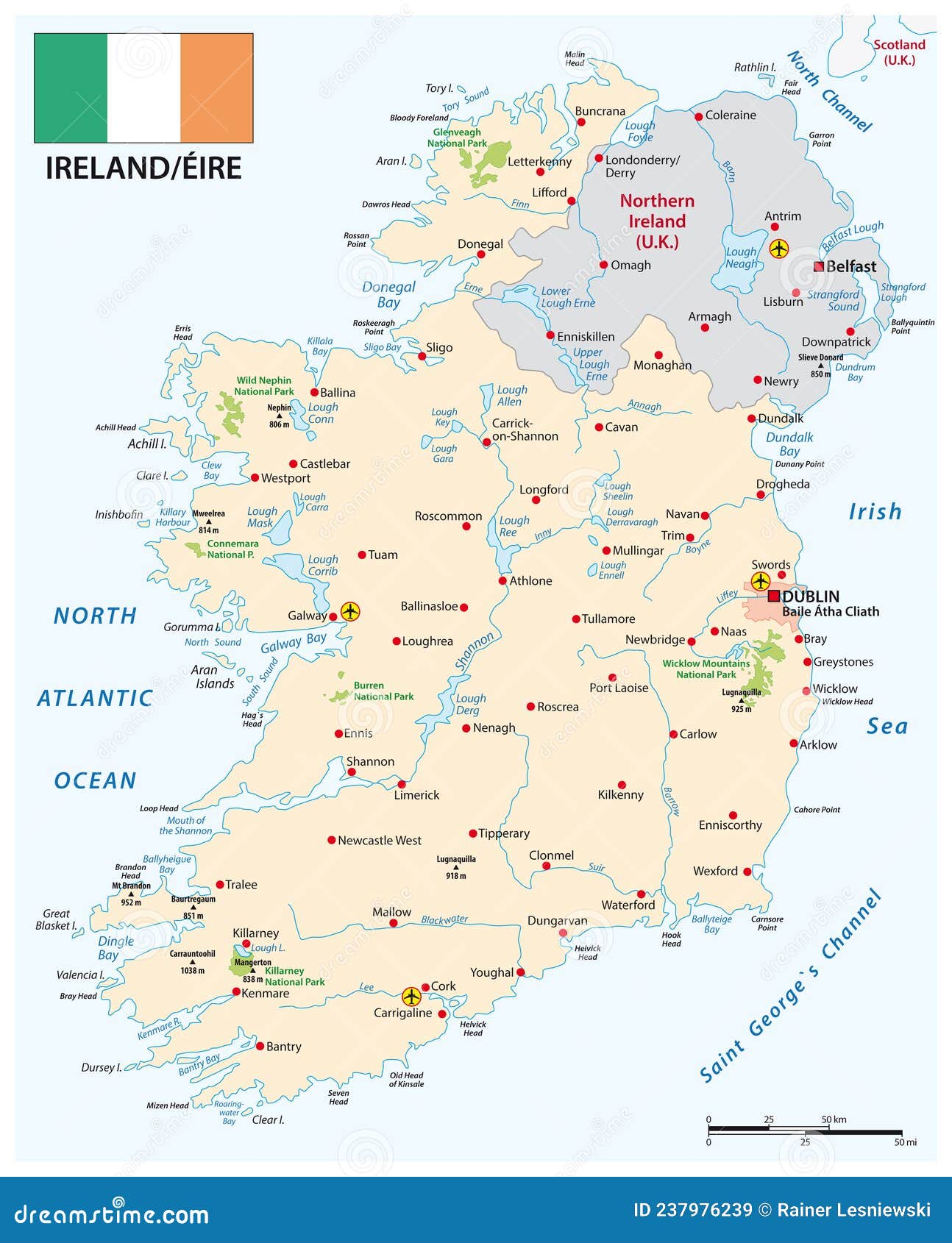 Vector Map of Republic of Ireland with Flag Stock Vector - Illustration ...