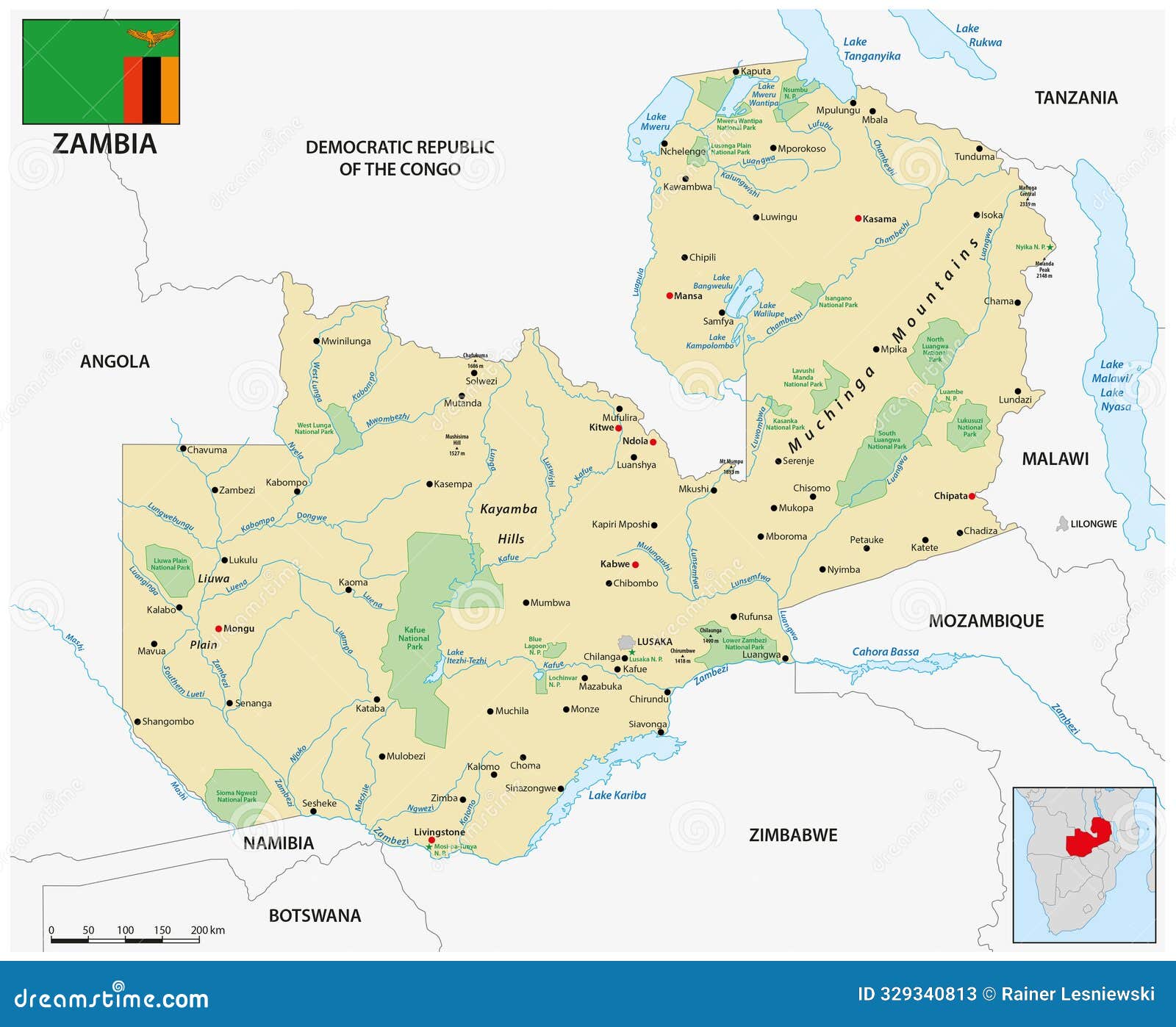 Vector Map of the Republic of Zambia Stock Vector - Illustration of ...