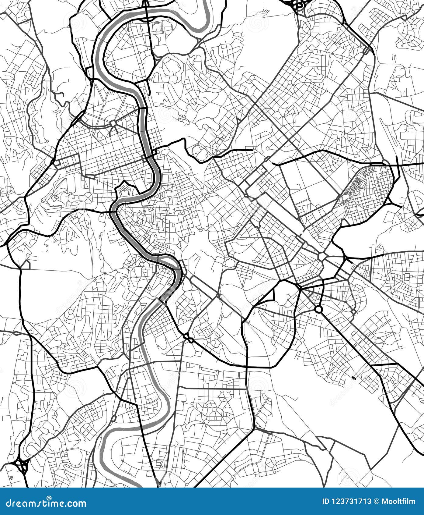 Vector City Map of Rome in Black and White Stock Vector - Illustration ...
