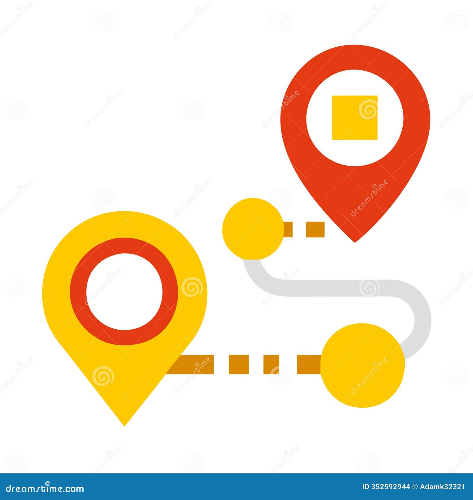 Vector Map Route with Colorful Location Pins and Pathway for Navigation ...