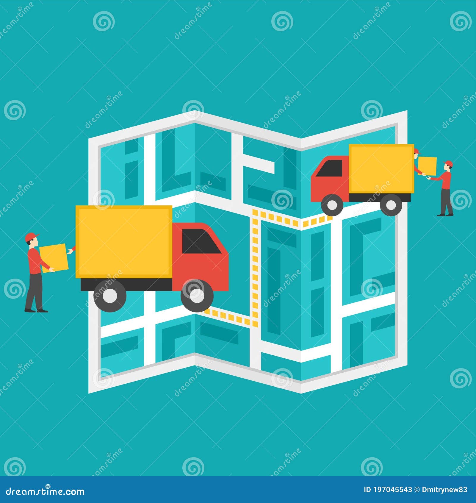Vector Map with Route, Truck and Delivery Stock Vector - Illustration ...
