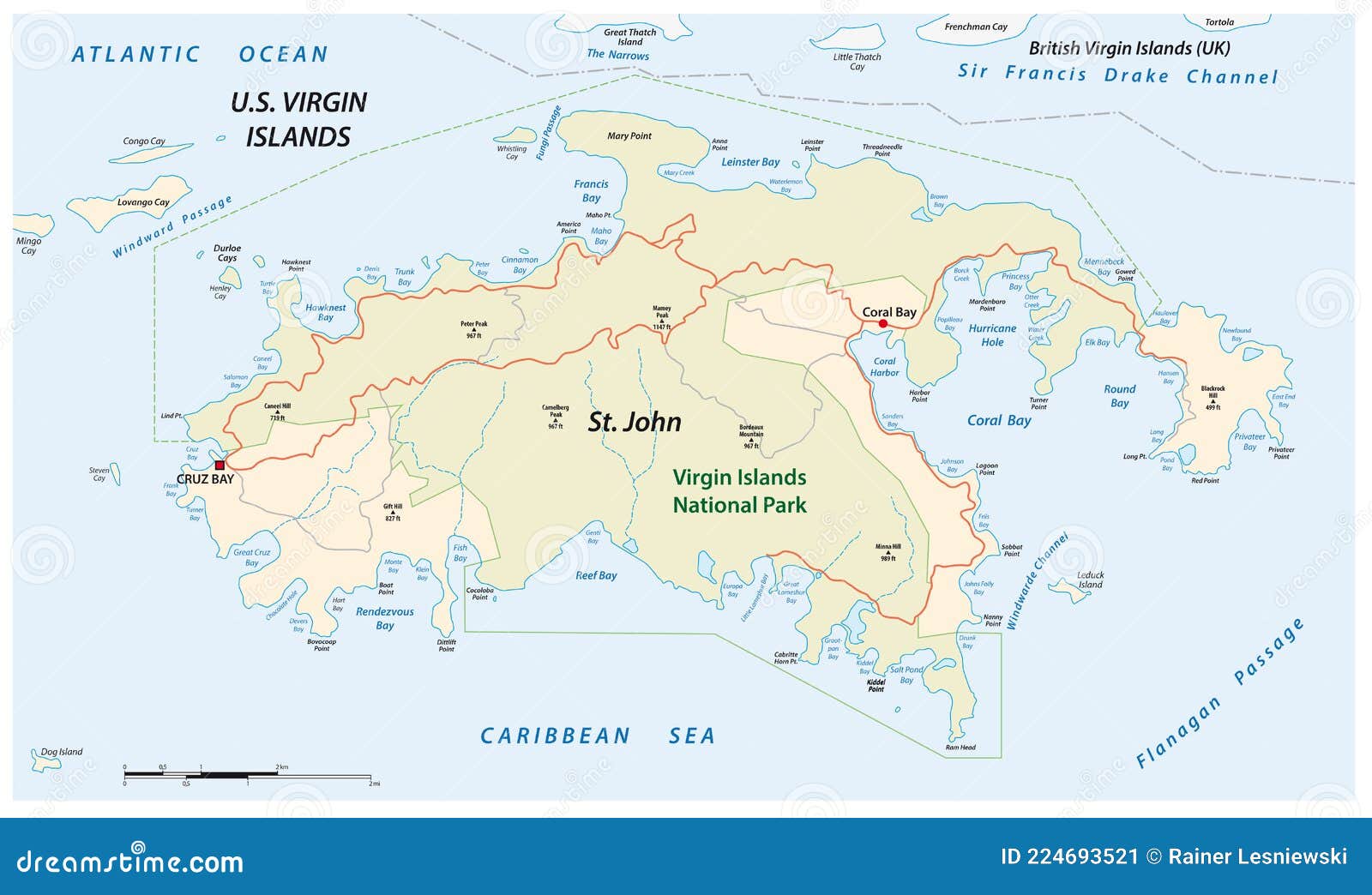 Vector Map Saint John, US Virgin Islands Stock Vector - Illustration of ...