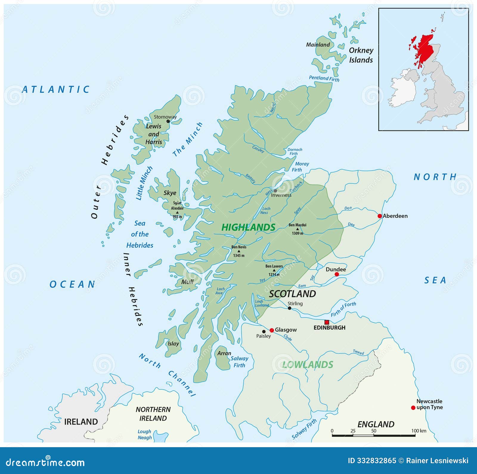Vector Map of the Scottish Highlands, United Kingdom Stock Vector ...