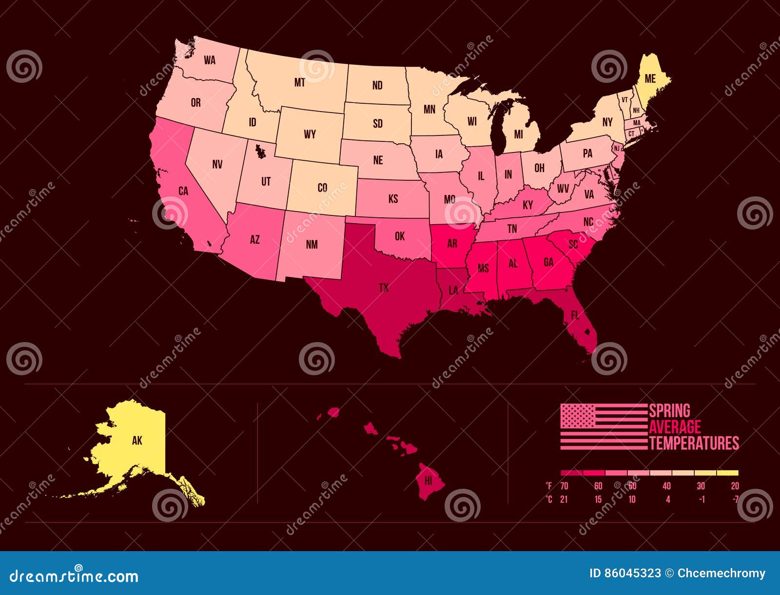 Temperatures map of USA stock illustration. Illustration of basic ...