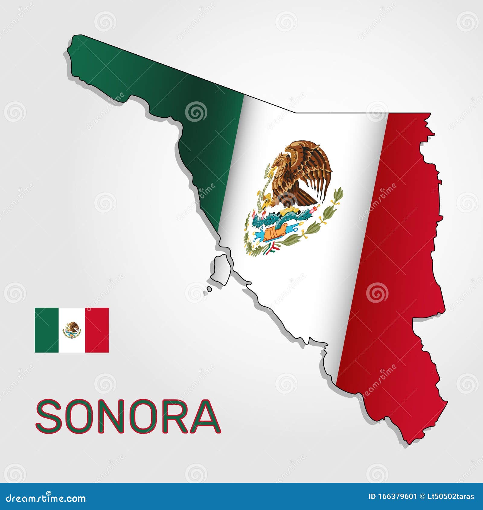 Vector Map of Sonora State Combined with Waving Mexican National Flag ...