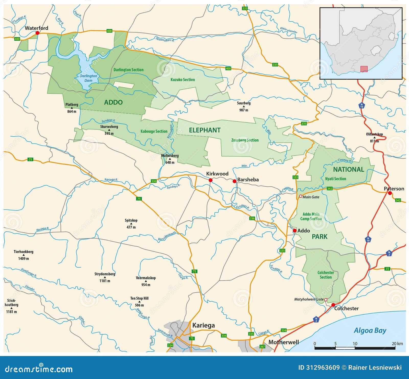 Vector Map of South Africas Addo Elephant National Park Stock Vector ...