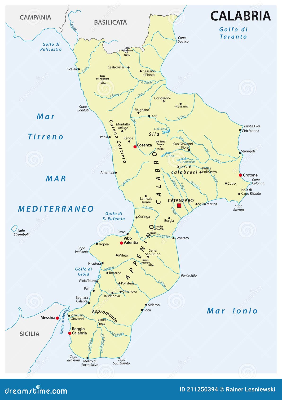Vector Map of the Southern Italian Region of Calabria in Italian ...