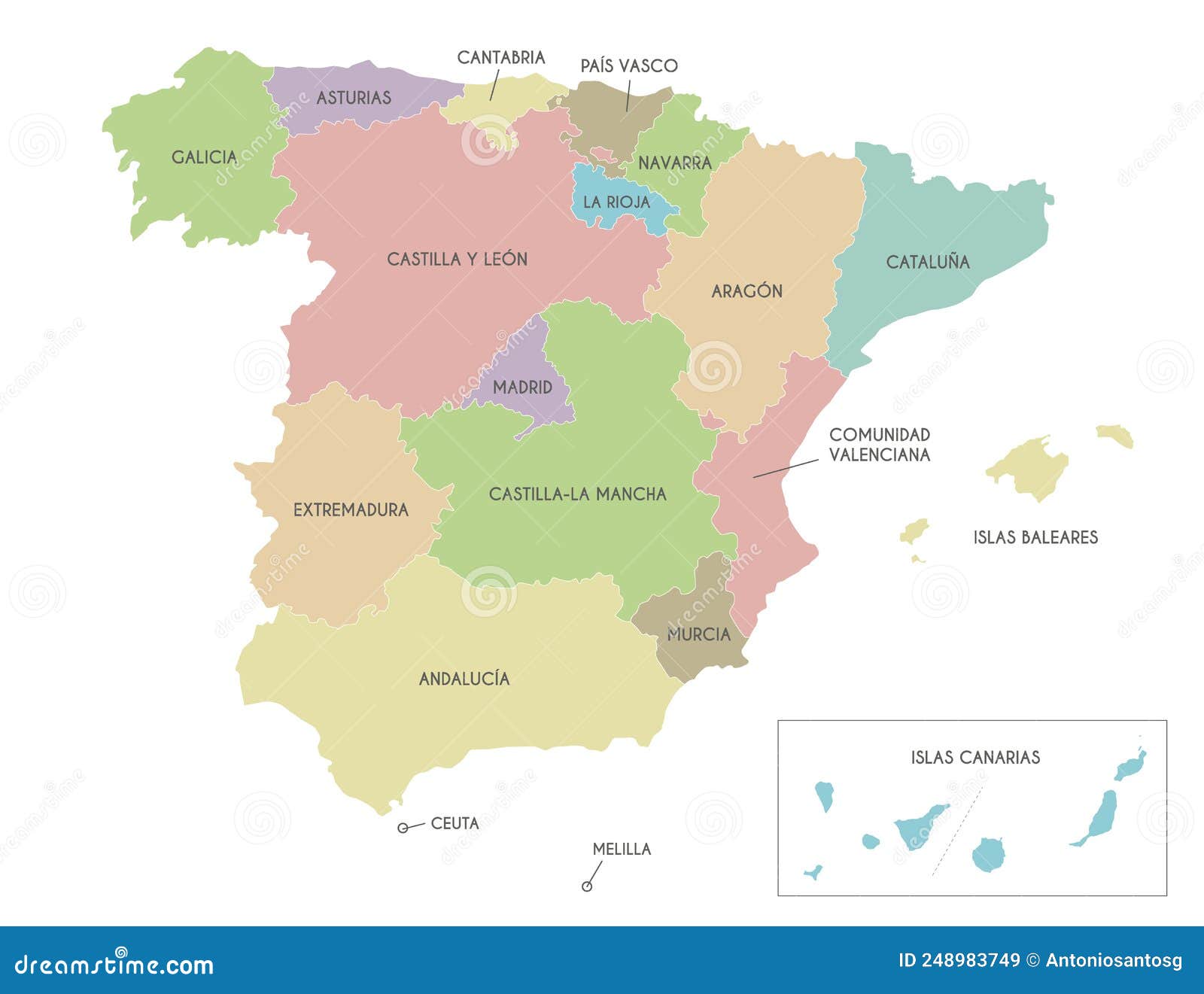 Vector Map of Spain with Regions and Territories and Administrative ...