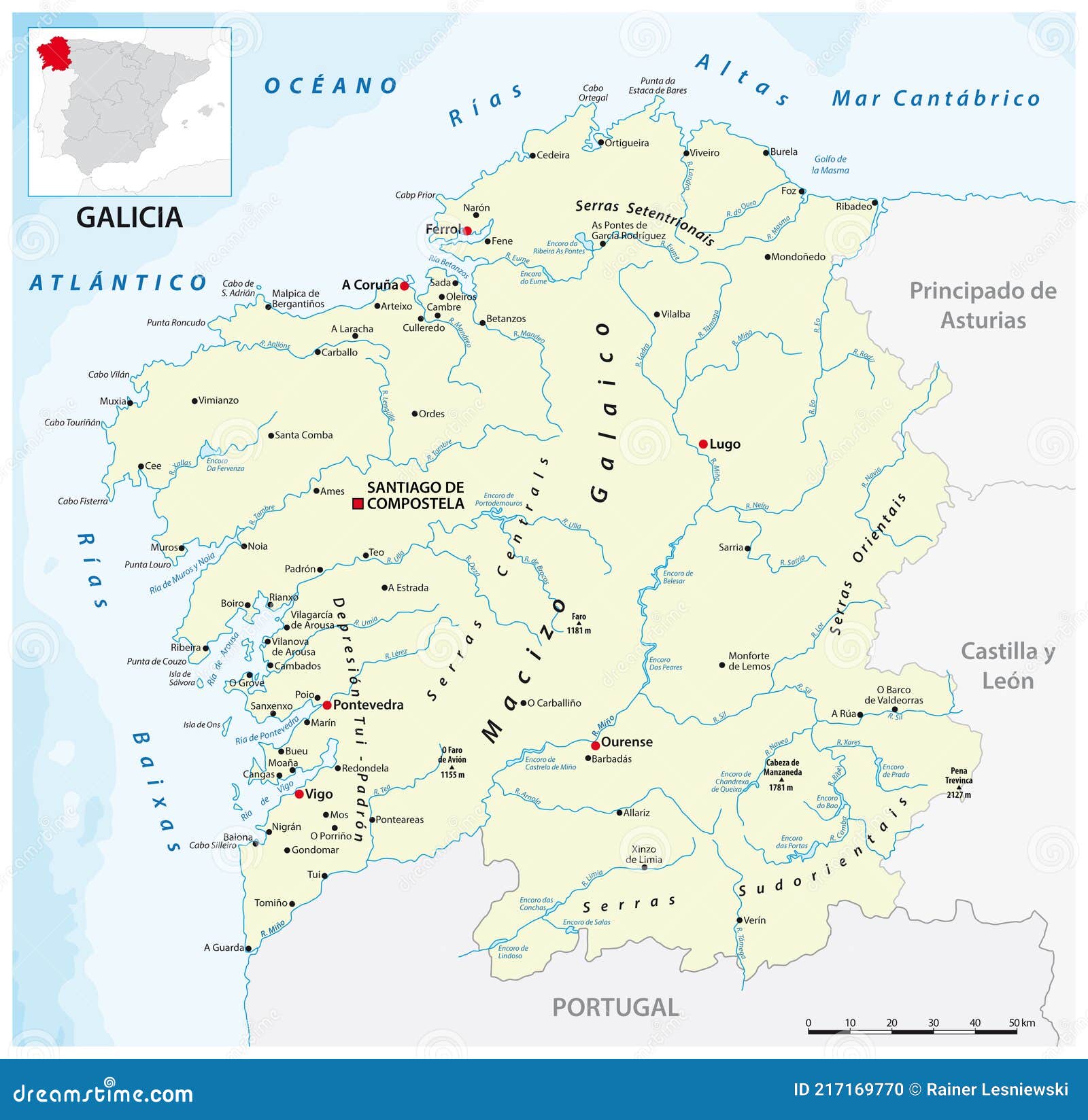 Galicia Outline Map Spain Country Shape Vector Illustration ...