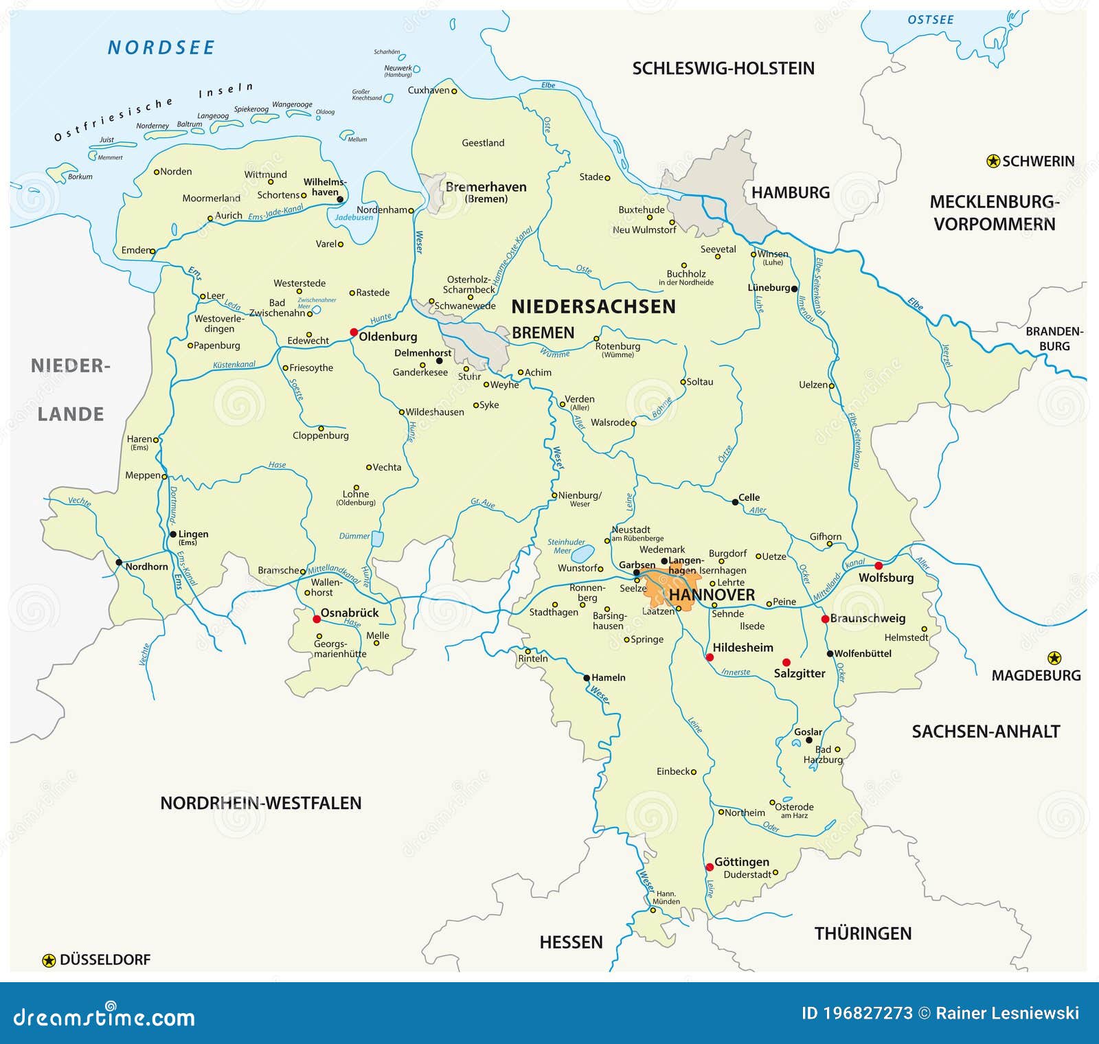 Vector Map of the State of Lower Saxony in German Language, Germany ...