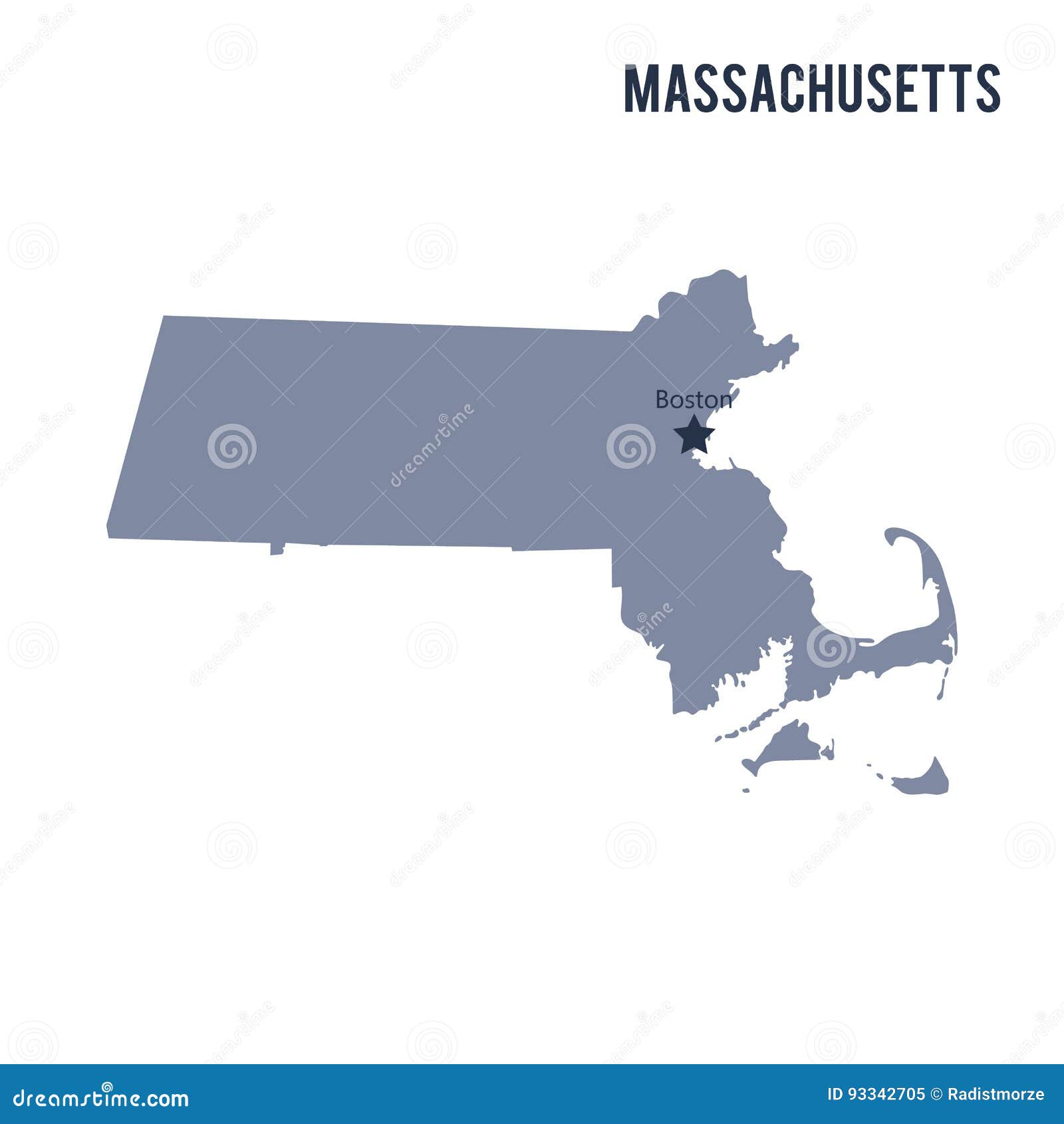 Vector Map State of Massachusetts Isolated on White Background. Stock ...