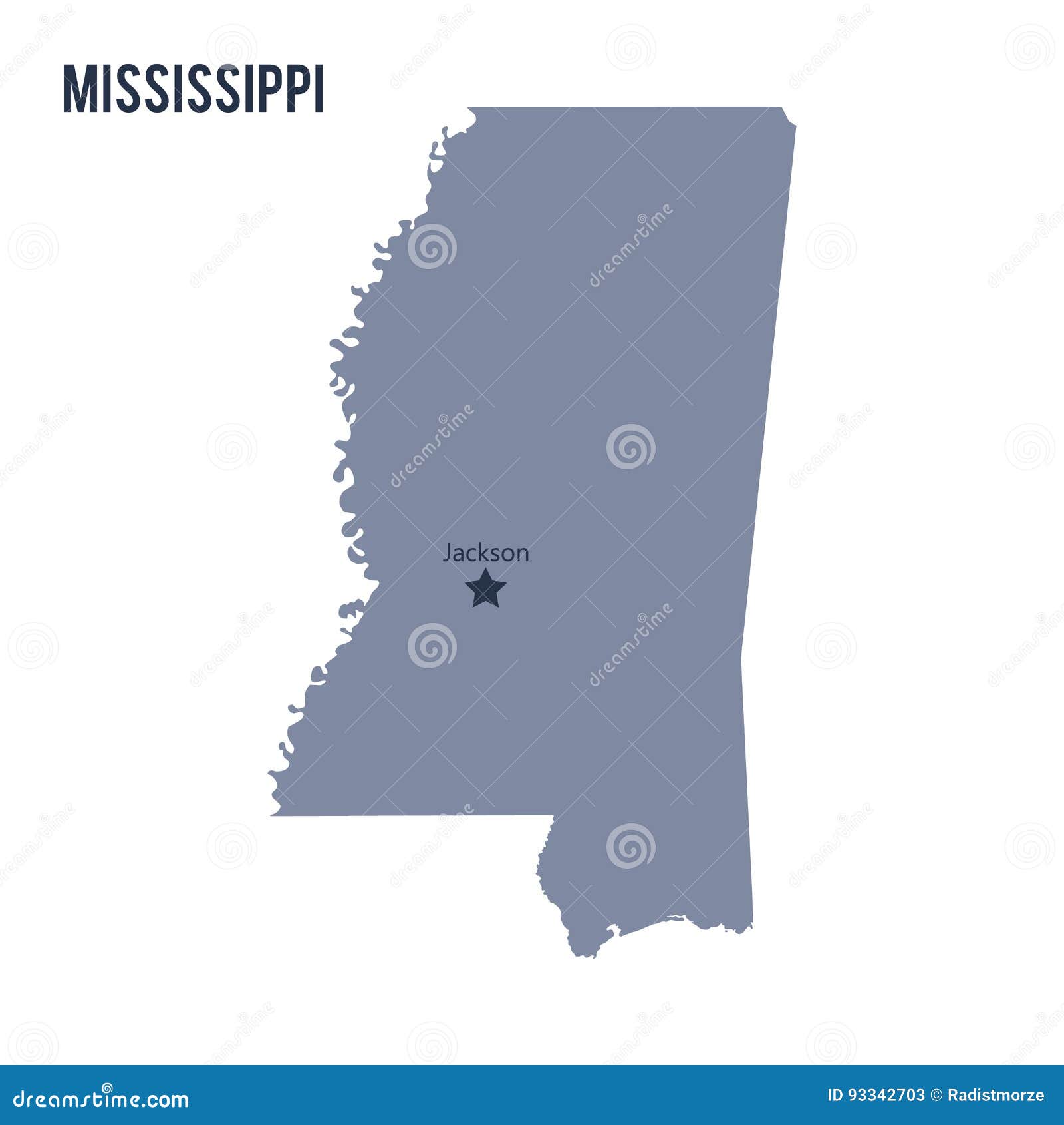 Vector Map State of Mississippi Isolated on White Background. Stock ...