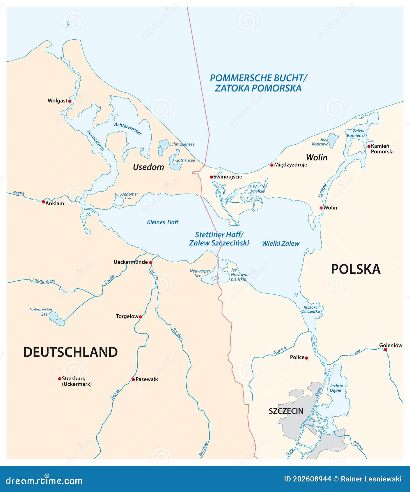 Vector Map of the Szczecin Lagoon in the Estuary of the Oder River in ...