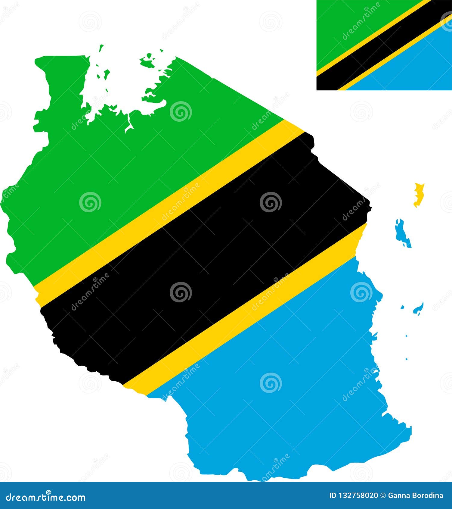 Vector Map Of Tanzania With Flag Isolated White Background Stock