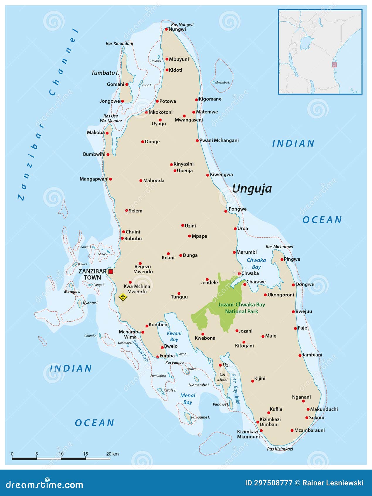 Vector Map of the Tanzanian Island of Zanzibar Stock Illustration ...