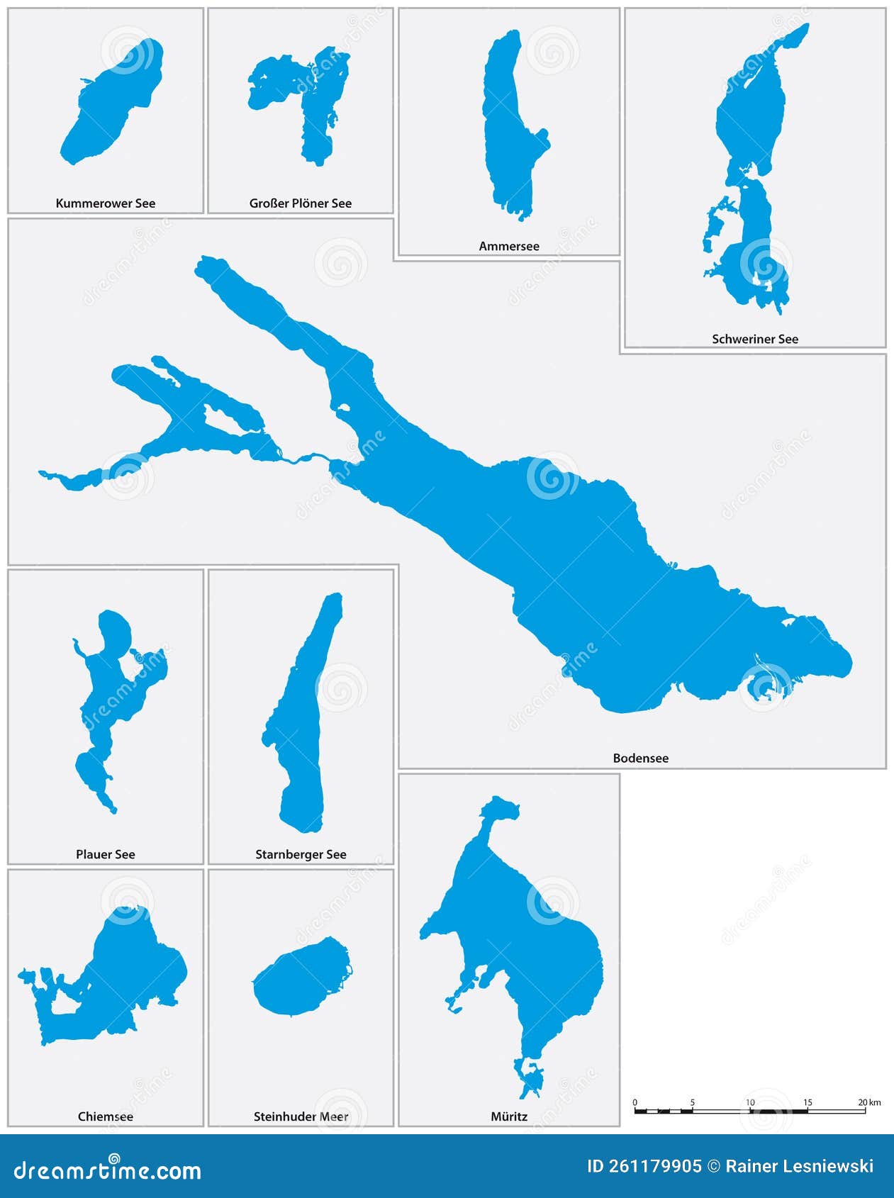 Vector Map of the Ten Largest Lake in Germany in German Stock Vector ...