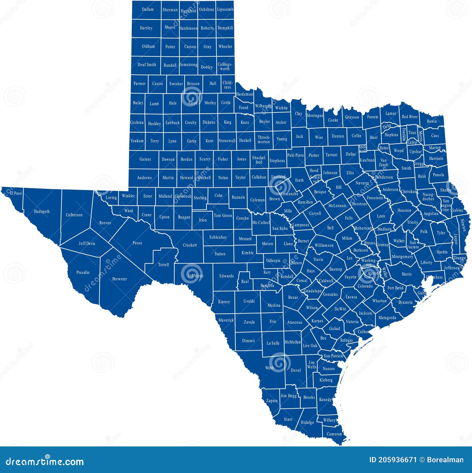 Map of the Texas stock vector. Illustration of vector - 205936671
