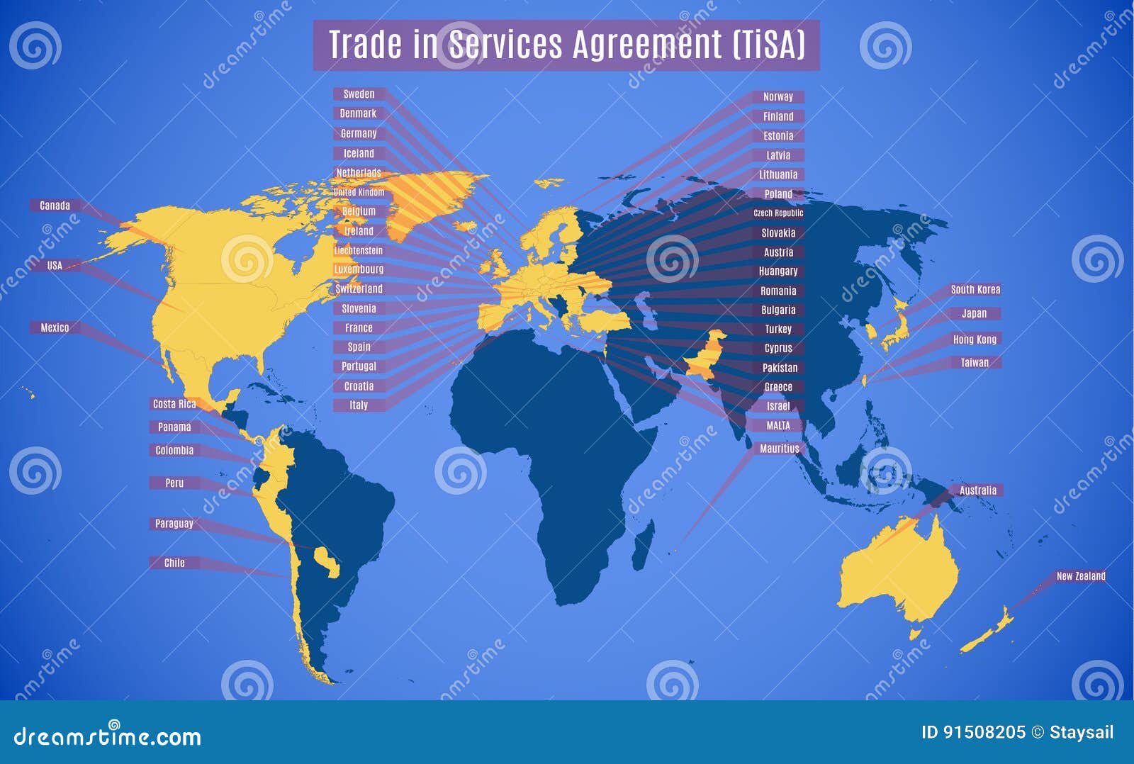 Vector Map of TiSA Trade in Services Agreement. Stock Vector ...