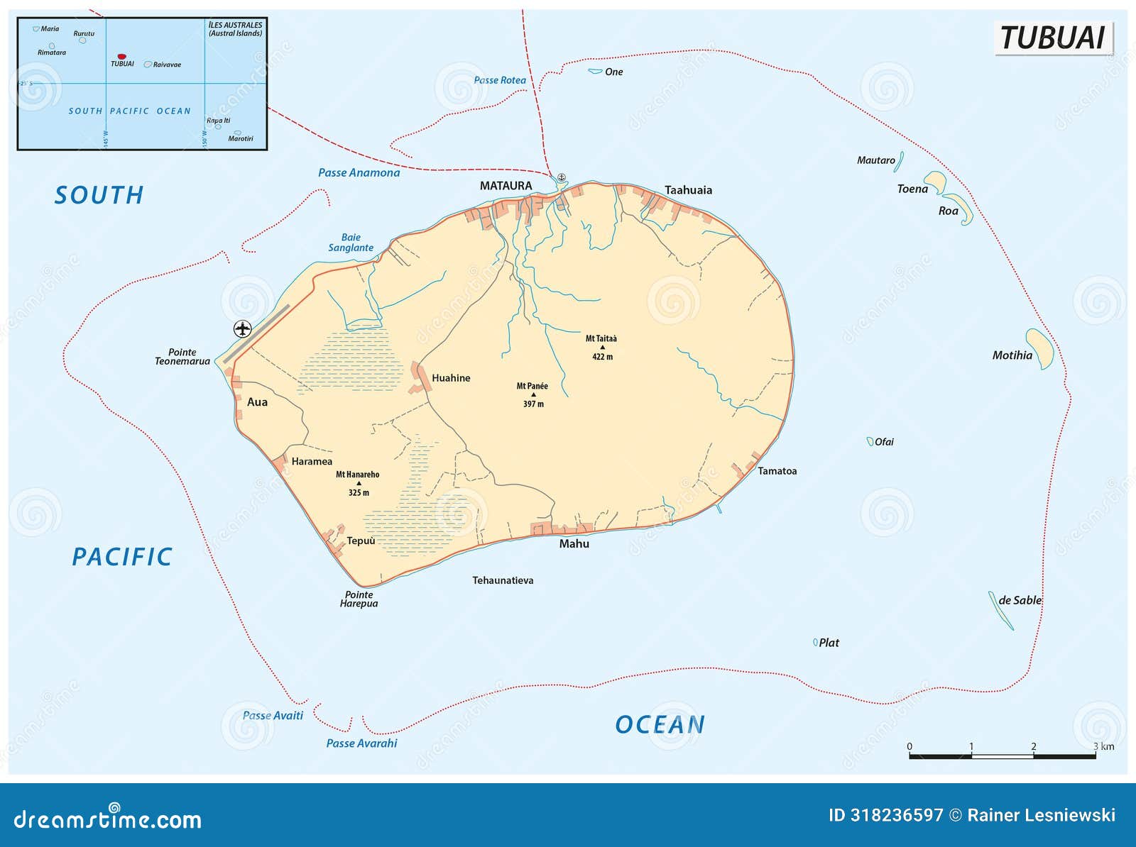 Vector Map of Tubuai Island in French Polynesia Stock Vector ...