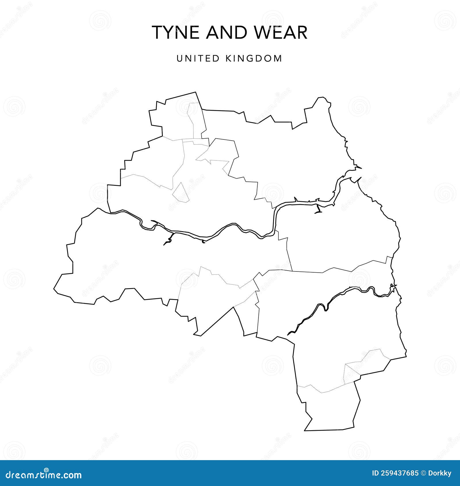 Administrative Map of Tyne and Wear As of 2022 - Vector Illustration ...